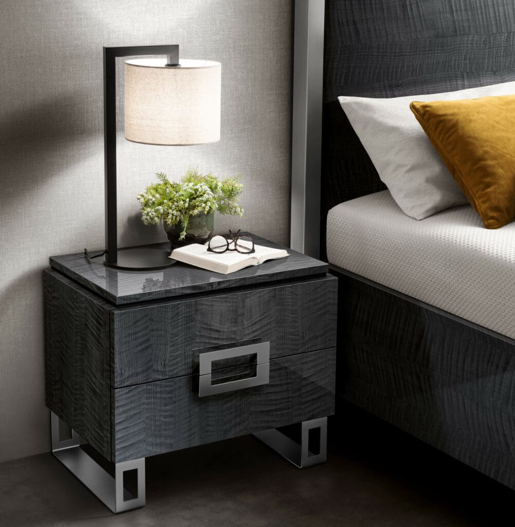 Moderna bed in a smoky grey Sycamore wood finish – NIKO GROUP